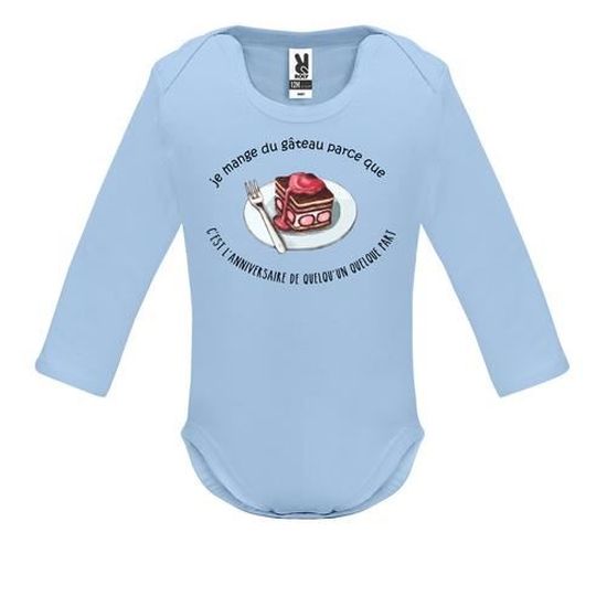 Body bébé - Manche Longue - Bébé Garçon - Bleu - JE MANGE DU GATEAU ...