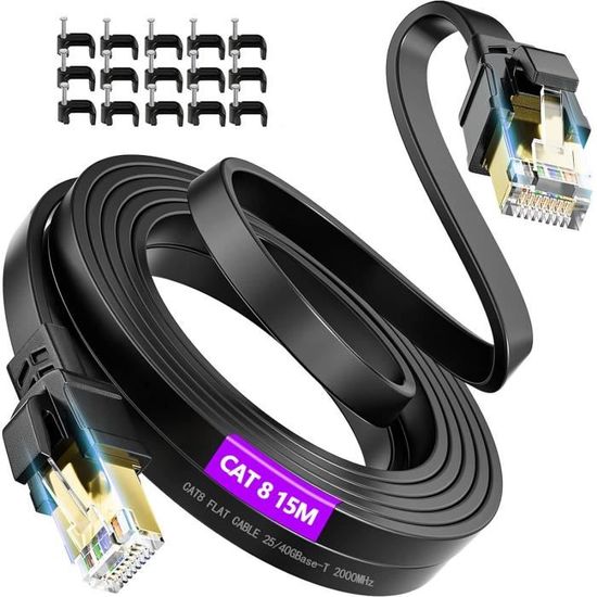Soibke Cat 8 Cable Ethernet 15m, Cable Réseau RJ45 Blindage Super Débit ...