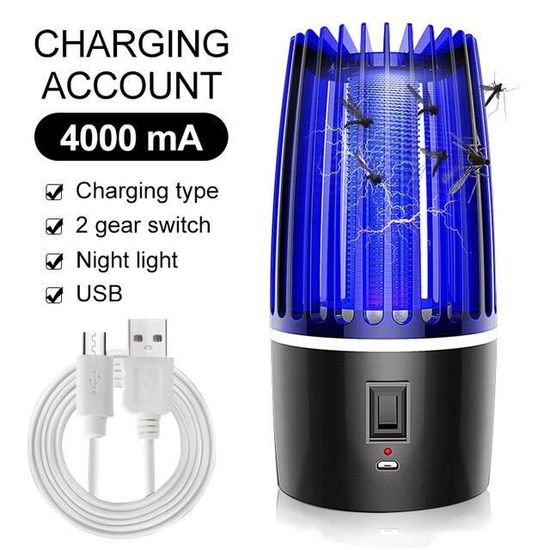 ANTI-MOUSTIQUE,4000mA Recharged--Lampe électrique anti moustiques à rayons ultraviolets, LED ...