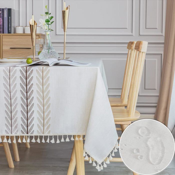 Nappe Imperméable Rectangulaire Table Cloth Coton Lin 140x180cm Tassel ...