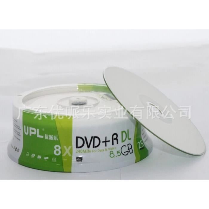 Disque vierge imprimable, UPL A + 0.3% Go, DVD + R DL, 50 disques, taux ...