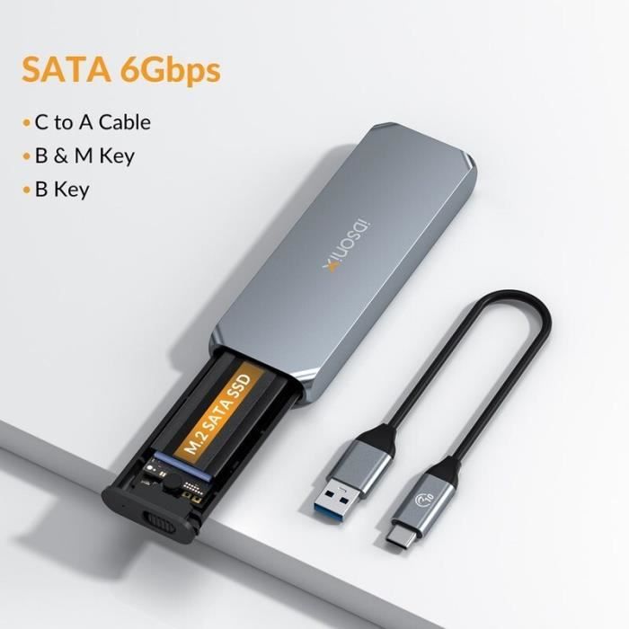 SATA 6 Gbit-s--IDSONIX-Boîtier SSD M2 NVMe en aluminium sans outil ...