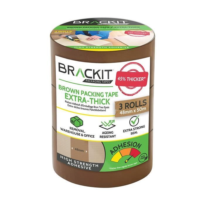 Brackit Lot de 3 rouleaux de ruban adhésif d'emballage marron extra ...