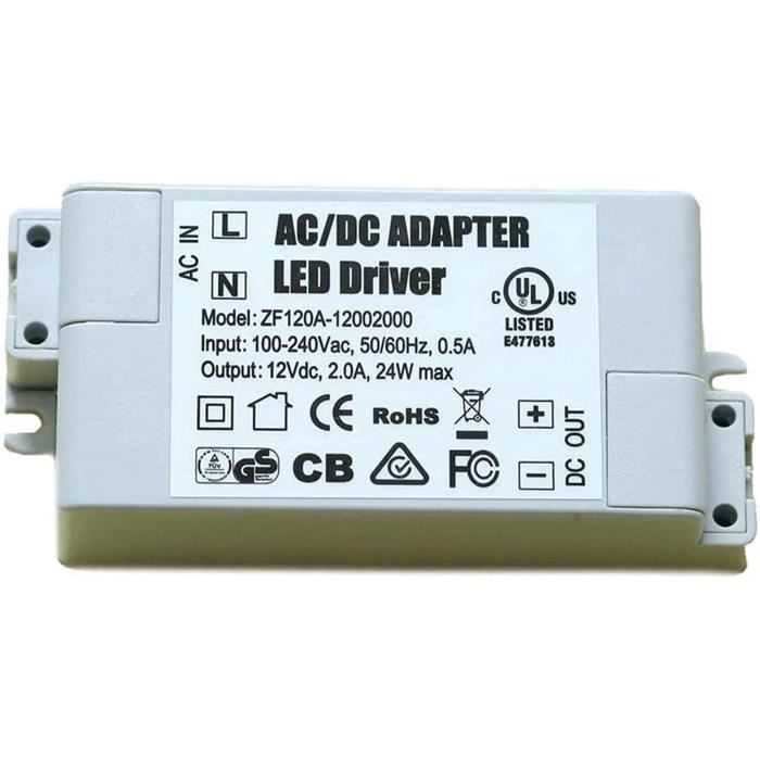 Transformateur à LED Alimentation à LED - 24W, 12V DC, 2A - Tension ...