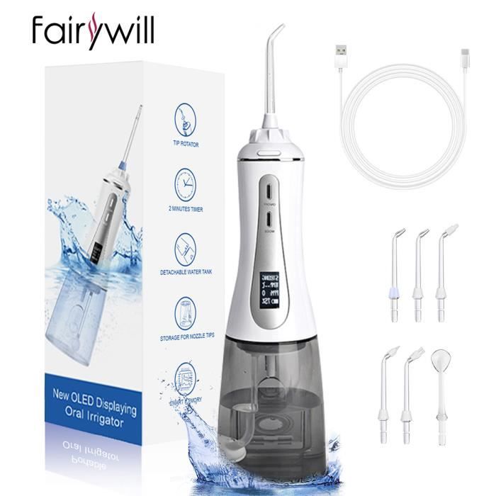 Hydropulseur - Fairywill - Jet Dentaire Rechargable Portable 350ML - 5 ...
