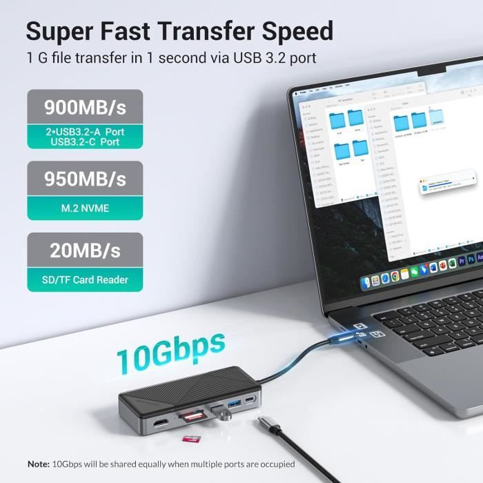 Station d'accueil USB C - GiGimundo - Hub 8 en 1 - HDMI 4K60 - USB C ...