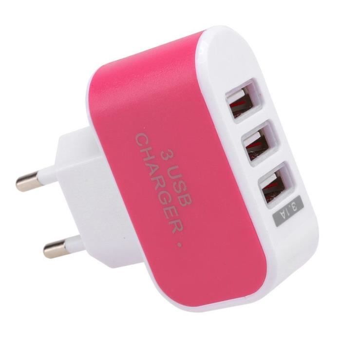 Chargeur voyage 3-Port USB mural maison pour téléphone EU Plug Rose ...