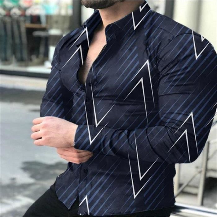 Chemise homme de luxe bouton revers décontracté imprimé Bleu 3 Tammy - KJEHOME - Regular ...