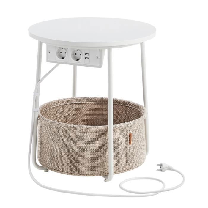 Petite Table Basse Ronde, Table d’Appoint avec Panier en Tissu et ...
