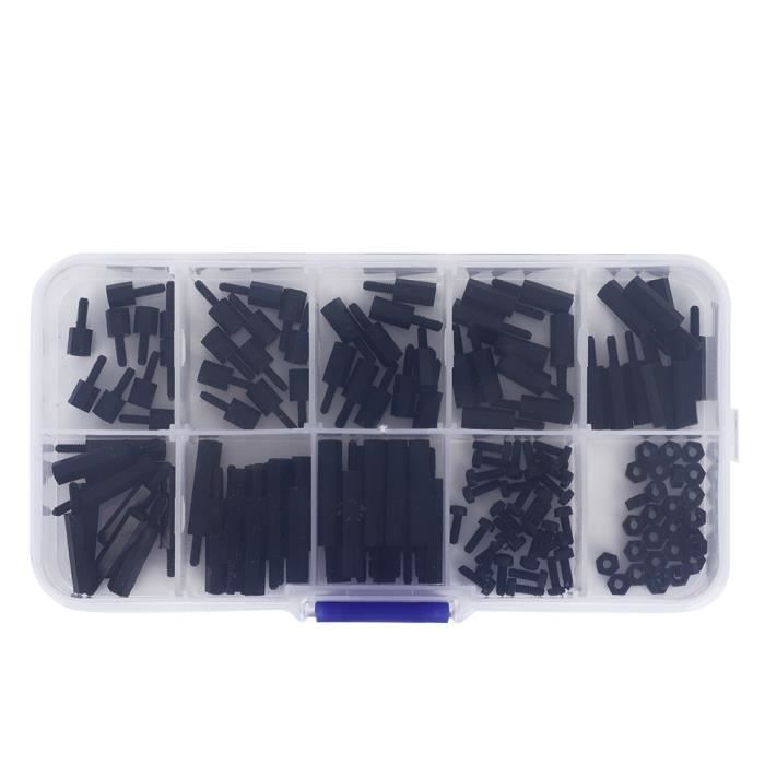 Zerone écrou en nylon 140 pièces / boîte M2 Nylon tête ronde vis cruciforme écrou hexagonal kit ...
