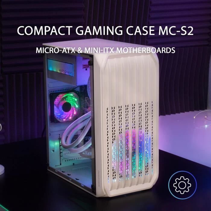 Mars Gaming MC-S2, Boîtier PC Micro-ATX Ultra-Compact, Grille Avant, 2x ...