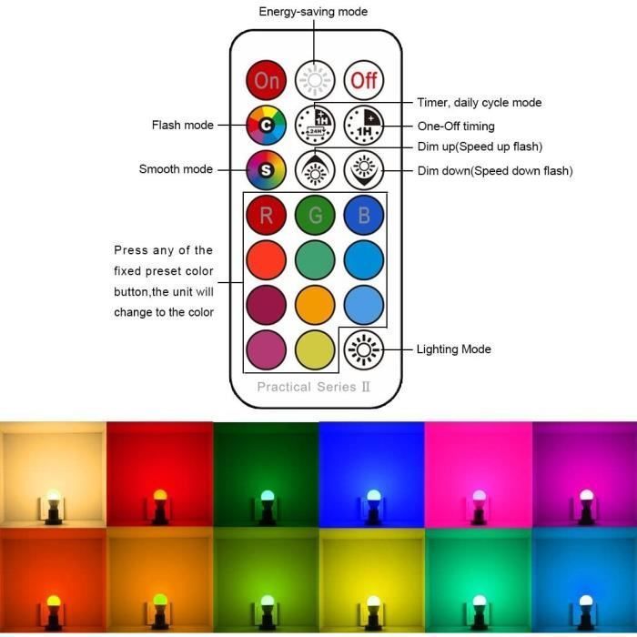 Ampoule LED Couleur E27 10W Changement de Couleur Dimmable LED Bulbs 12 ...