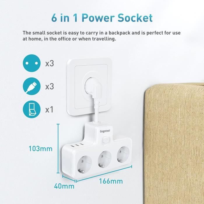 Prise Multiple USB, 6 en 1 Chargeur Multiprise, Secteur avec 3 Ports ...