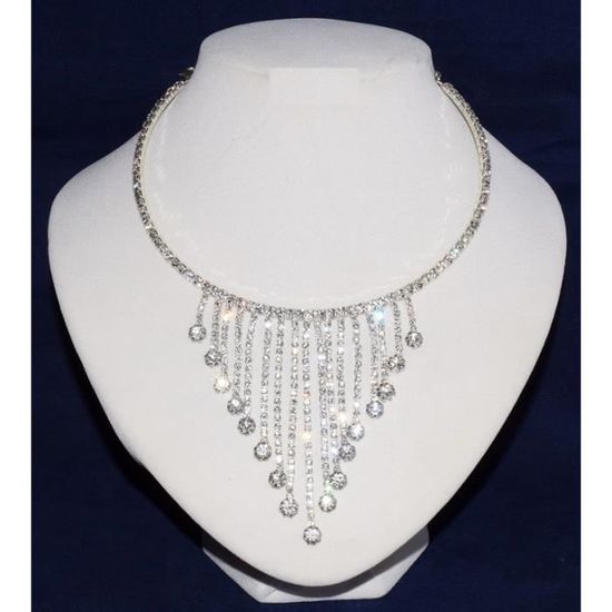 Collier Ras de Cou Argenté Strass Bijoux Fantaisie pour Soirée Mariage ...