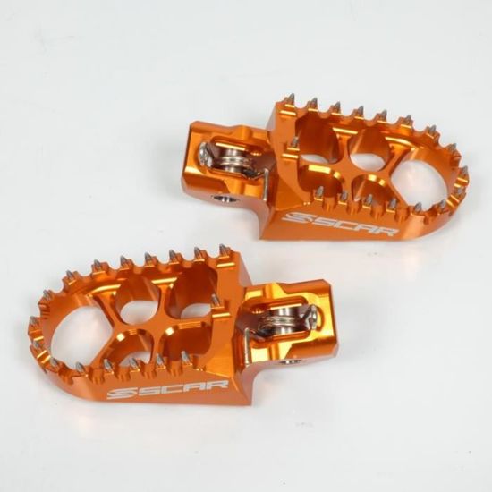 Paire de repose pied cale pied alu cross orange Scar pour moto KTM 125 ...