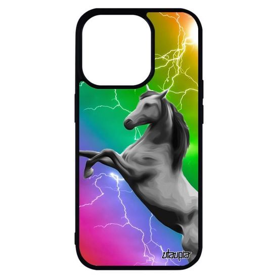 Coque silicone cheval Apple iPhone 14 pro max arc en ciel poulain TPU ...