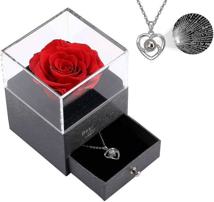 Coffret cadeau véritable rose éternelle, véritable rose magique avec ...