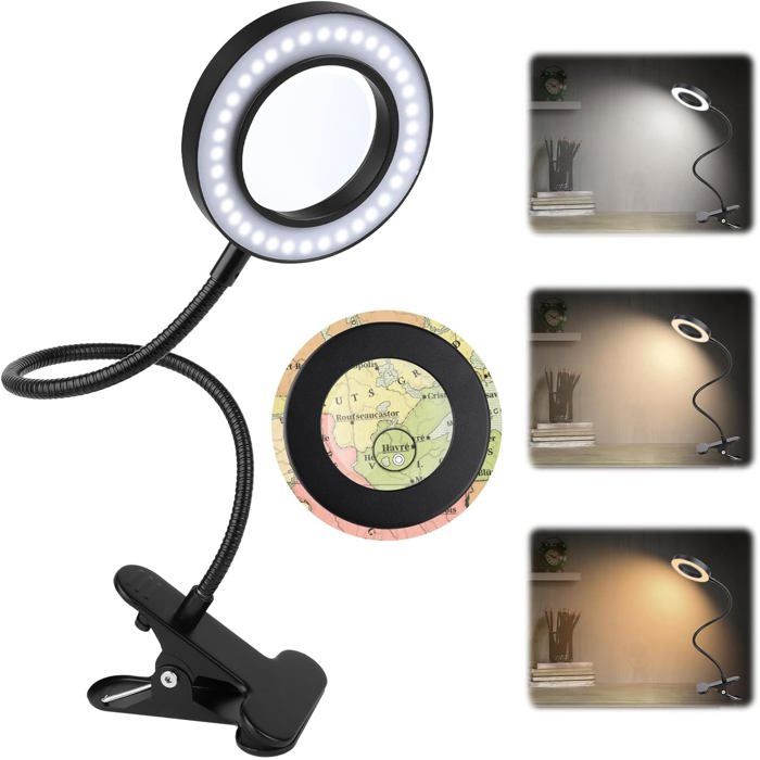 MXTIMWAN 5X Lampe Loupe, 360° Flexible Loupe à Pince, Loupe 5X avec ...