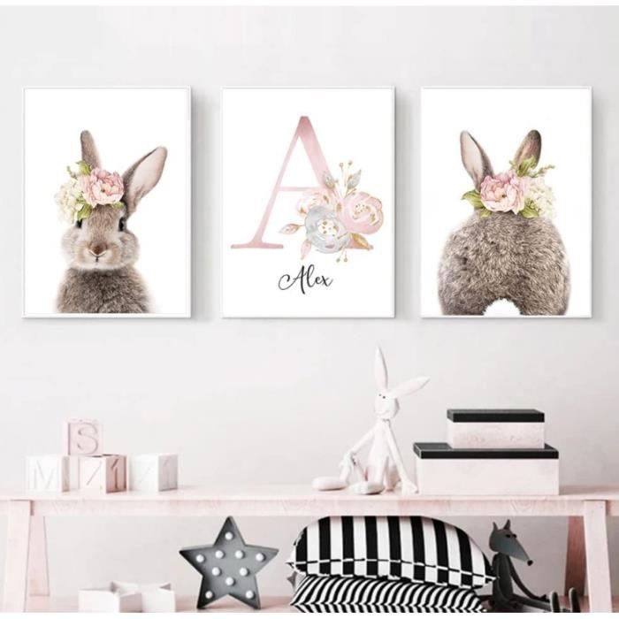 Affiche Prenom Personnalisé Bebe Posters Lapins Tableau Fleurs Toile ...