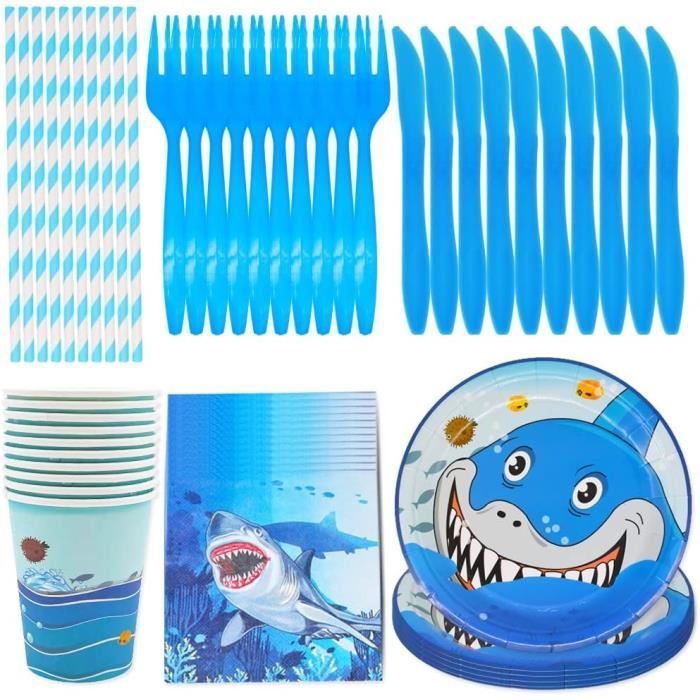 Requin Vaisselle De Fête 70 Pièces Animaux Marins Fête D'Anniversaire ...