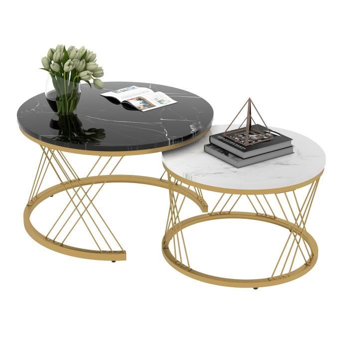 HONGYA Lot de 2 Table basse gigogne ronde moderne placage de marbré ...