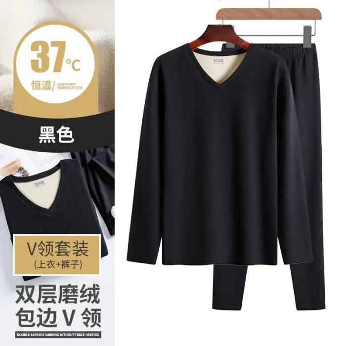 Ensemble de lingerie,Ensemble de sous-vêtements thermiques à manches longues et col en V pour ...