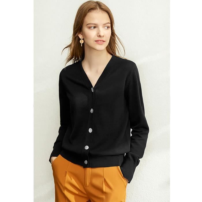Minimalisme femmes Cardigan automne hiver solide tricoté pull hauts col ...