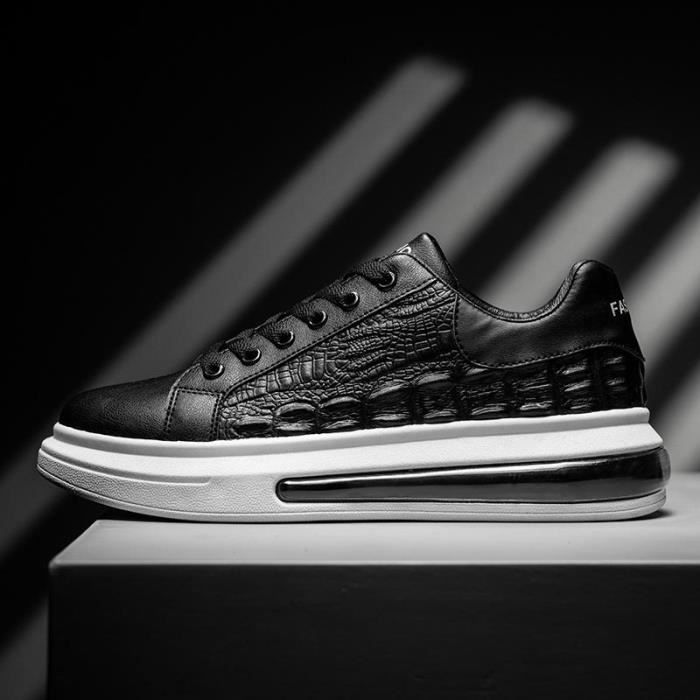 Chaussures décontractées hommes baskets en cuir solide plate-forme ...