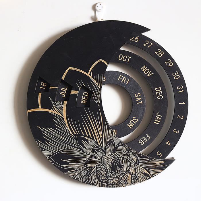 Calendrier mural en bois Décoration de calendrier rond rotatif pour le ...