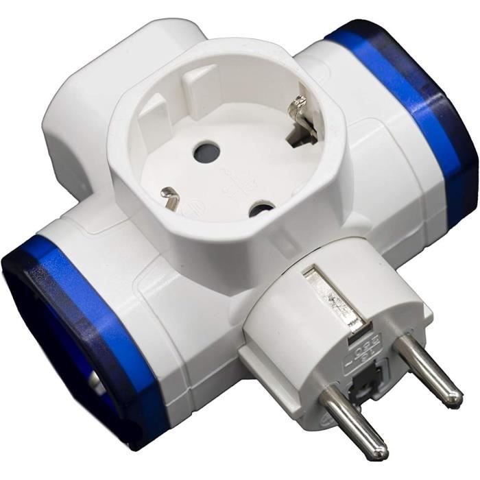 600501 Fiche Triple Schuko (16 A-250 V) Avec Interrupteur. Adaptateur T.T Latéral, Normal[u7920 ...