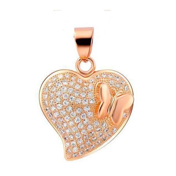 Plaqué or 18 carats coeur + papillon pendentif zircon collier avec ...