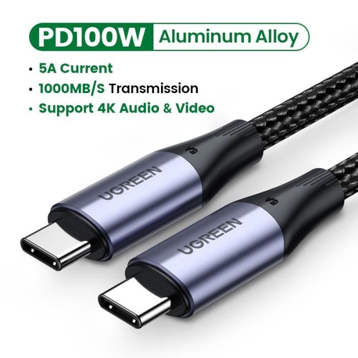 PD100W Grey--1m -Câble USB 5A de type C pour Macbook Pro,cordon de charge 4.0 rapide pour ...