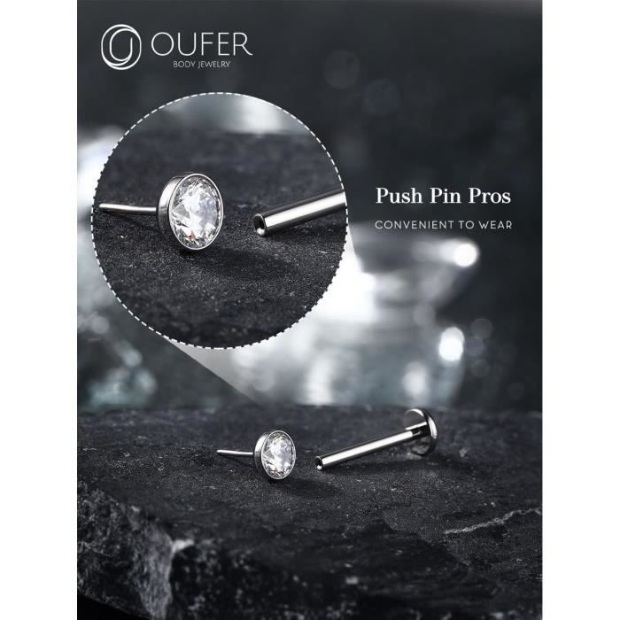 Threadless Labret Stud Piercing 6mm-8mm-10mm-12mm Lip Bars Titanium ...