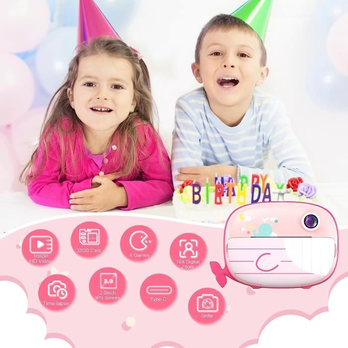 Ushining Appareil Photo Instantané Enfants, 10X Zoom 1080P Appareil ...