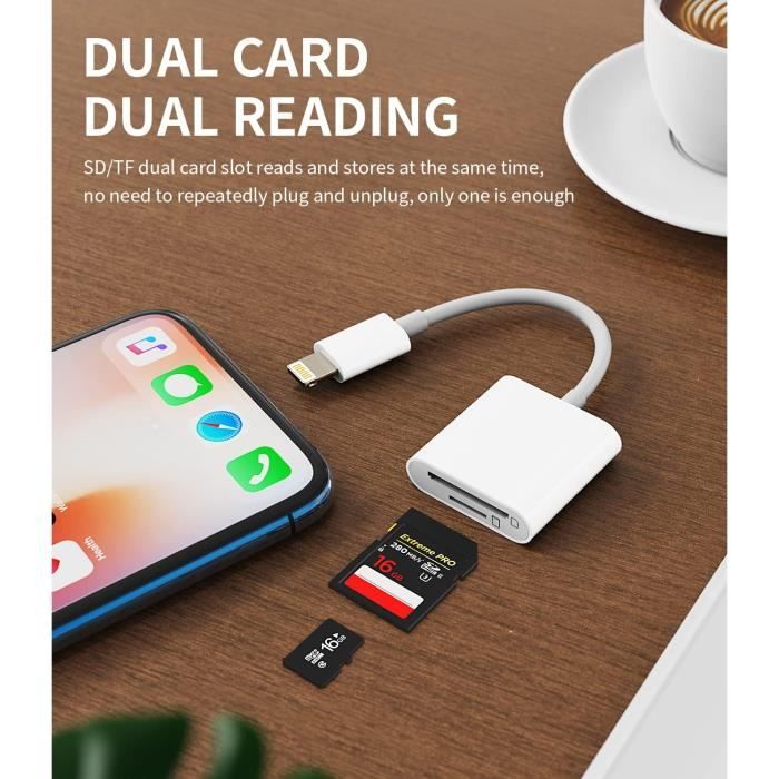 Lot de 2 adaptateurs flash micro SD TF pour Apple MFI 11 12 13 14 Pro 7 ...