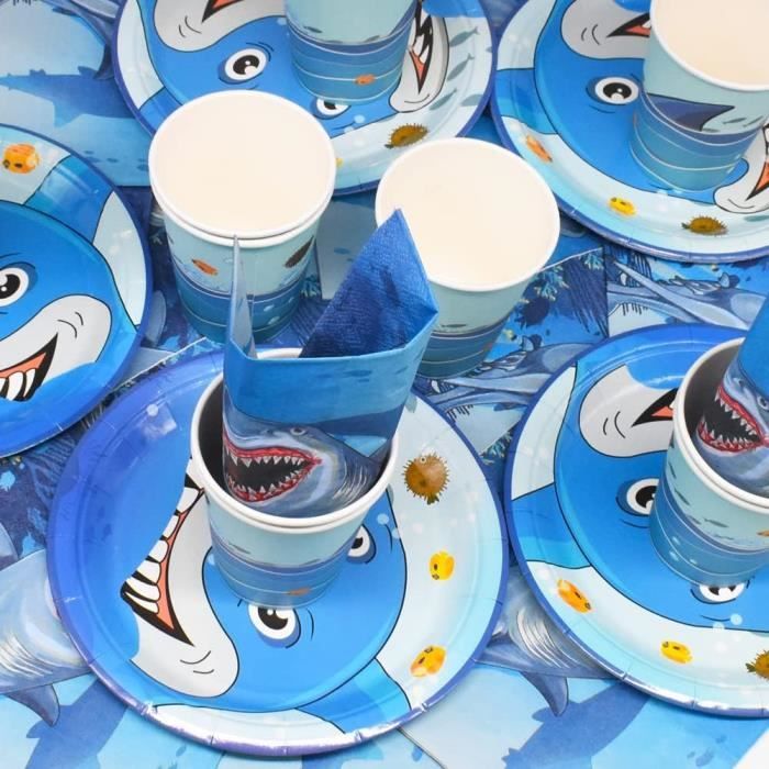 Requin Vaisselle De Fête 70 Pièces Animaux Marins Fête D'Anniversaire ...