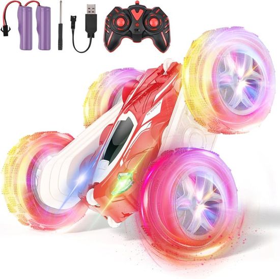 Rouge Voiture Cascadeuse RC, 4WD 2.4Ghz Stunt Car avec Batterie Rechargeable, Rotation à 360 ...