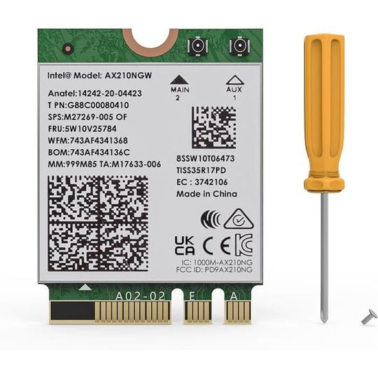 Carte WiFi 6E sans fil, Intel AX210 Tri-Band 5400 Mbps 2,4 GHz-5 GHz-6 GHz Adaptateur réseau ...