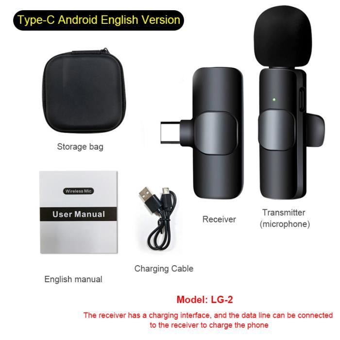 Type-C Mini-Microphone sans fil, 2.4G, type-c, pour téléphone portable ...