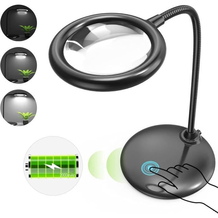 Loupe 5X Avec Lumière Et Support, Lampe Loupe Led Rechargeable À Intensité Variable, Loupe De ...