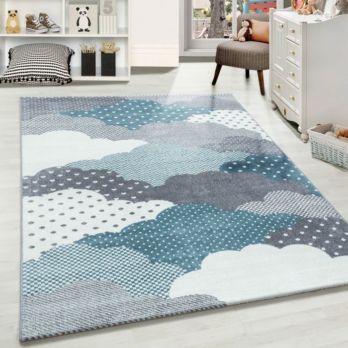 Carpetsale24 Tapis Enfant Chambre Bleu 140x200 cm Motif de nuages Tapis ...
