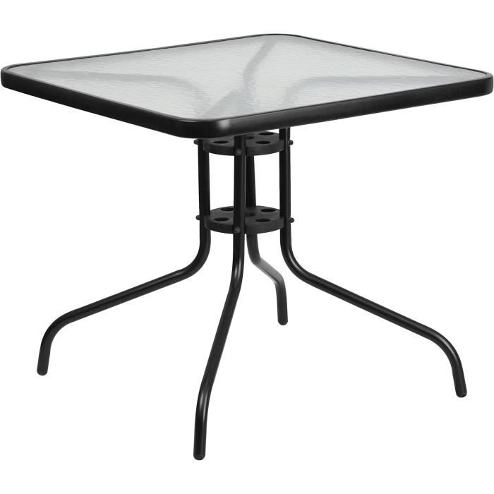 Meubles Flash Barker Table Carrée En Verre Trempé 80 Cm, Plastique ...
