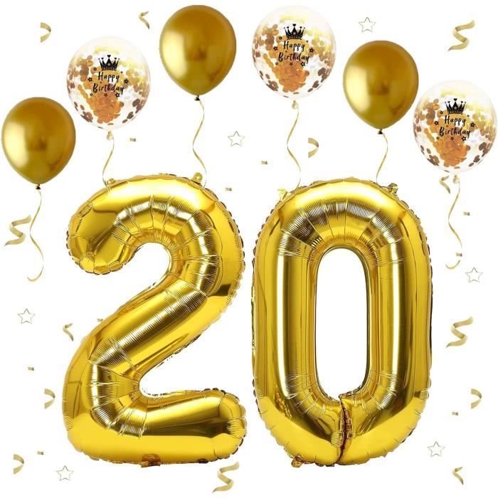 Ballon Anniversaire 20 Ans Or, 101 Cm Ballon Chiffre 20, Happy Birthday ...