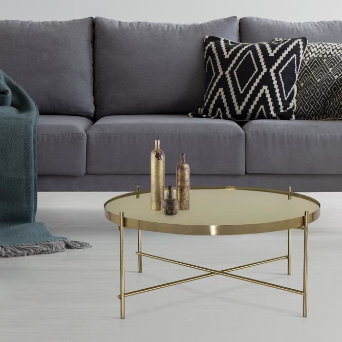 WOMO-DESIGN Table Basse Ronde - Ø 75 x 35 cm - Laiton Antique - Plateau ...