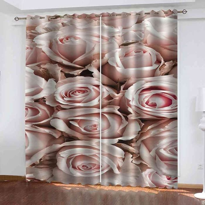 Rideau Occultant À Oeillets 3D Imprimé Rose Rose Motif Isolant ...