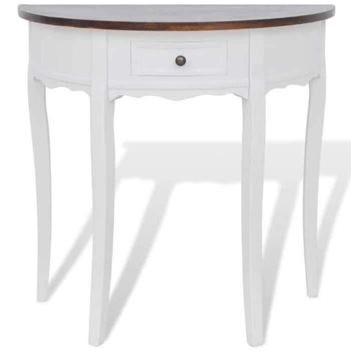 Table console - Dilwe - Demi-ronde - Corps blanc + plateau marron ...