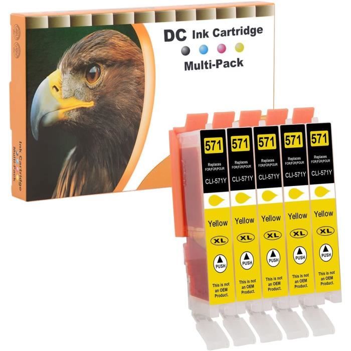 5X Jaune Cartouches D'Encre Compatibles Pour Canon Pixma Cli-571Y Xl Pour Canon Pixma Mg5750 ...