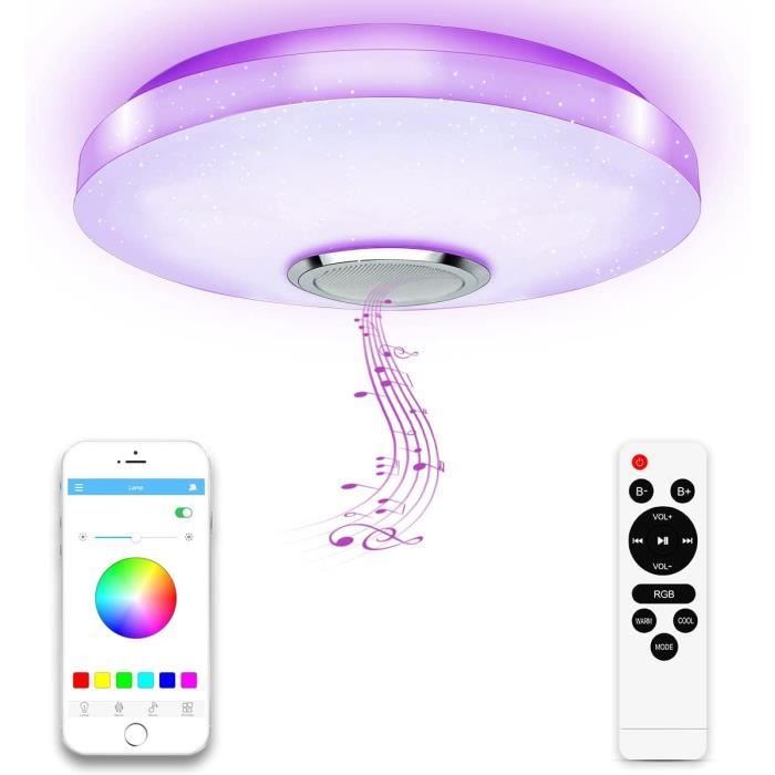 TODEHI Plafonnier LED 36W Dimmable,Haut-parleur Bluetooth, Lère avec Télécommande-App Contrôle ...