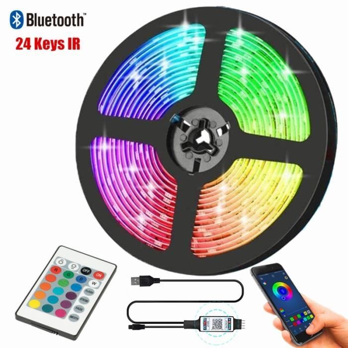 BANDE LED,Bluetooth IR Control-1m--Guirlande lumineuse RGB LED Flexible avec télécommande ...