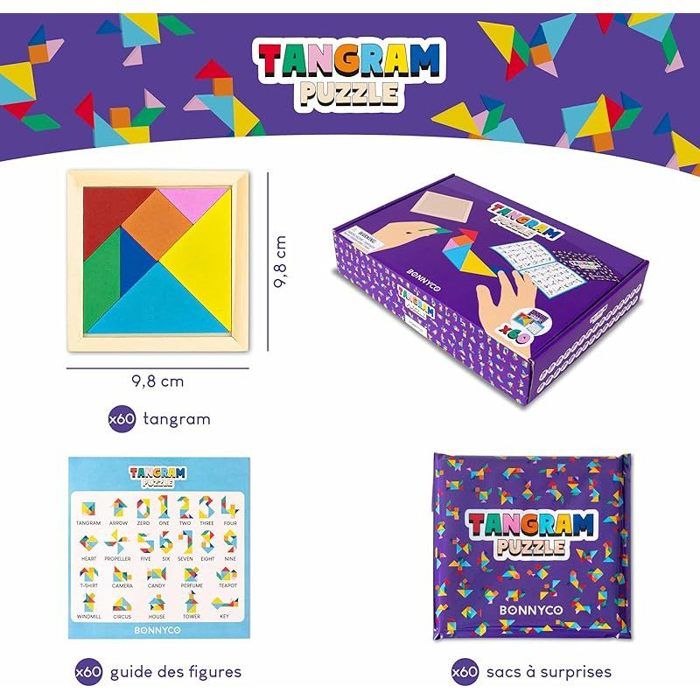 Jeu Tangram Enfant 60 PCS Cadeau Anniversaire Enfants Invites. Mini ...